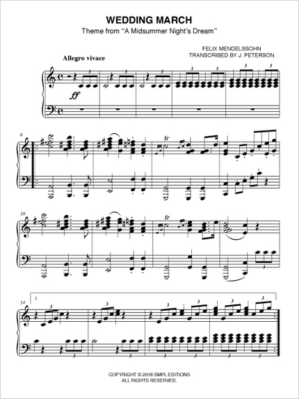 Wedding March - Piano - Felix Mendelssohn (EAN13 : 3700681112777 ...