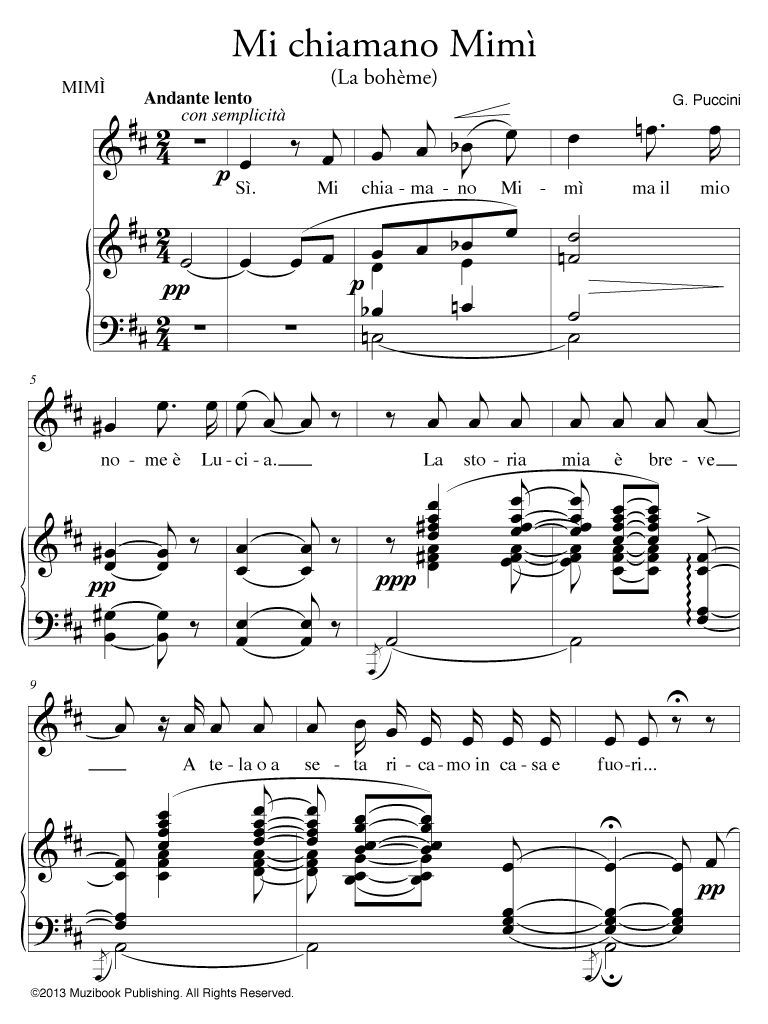 Mi chiamano Mimì - Voice and Piano - Giacomo Puccini (EAN13 : 3700681106820) | Sheet Music Place