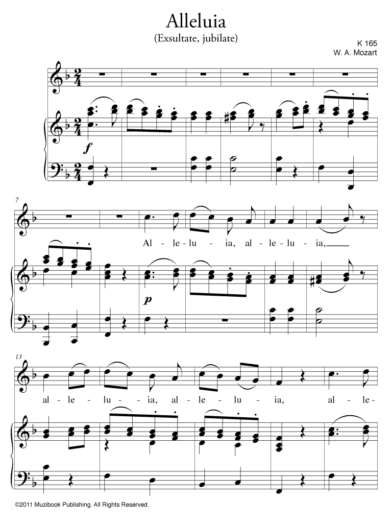 Alleluia - Voice and Piano - Wolfgang Amadeus Mozart (EAN13 ...