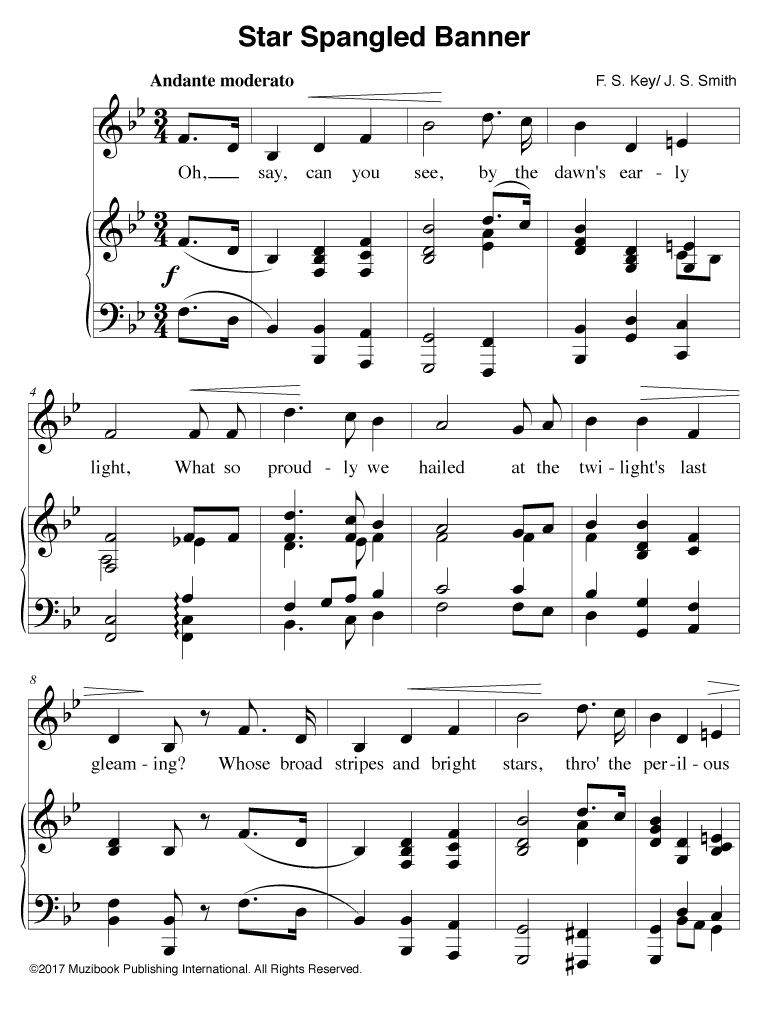 Star Spangled Banner Piano Notes