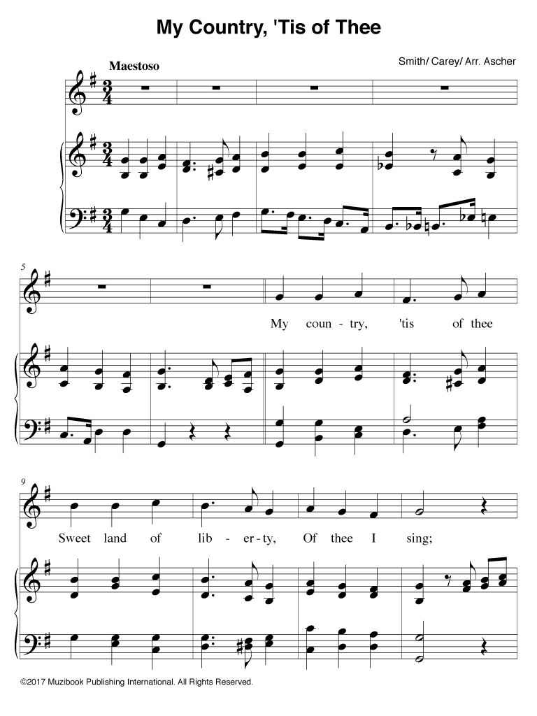 My Country 'Tis of Thee - Voice and Piano - Samuel Francis Smith (EAN13 ...